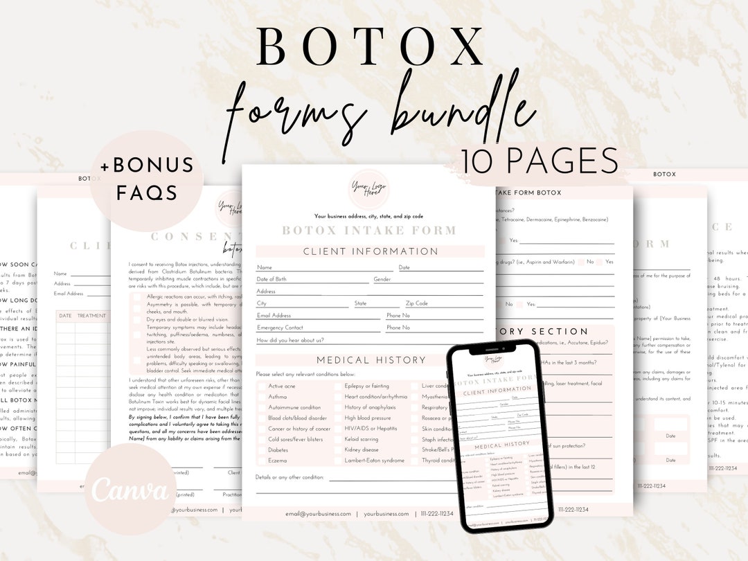 Editable Botox Neurotoxin Consent Intake Form, Botox Pre Aftercare ...