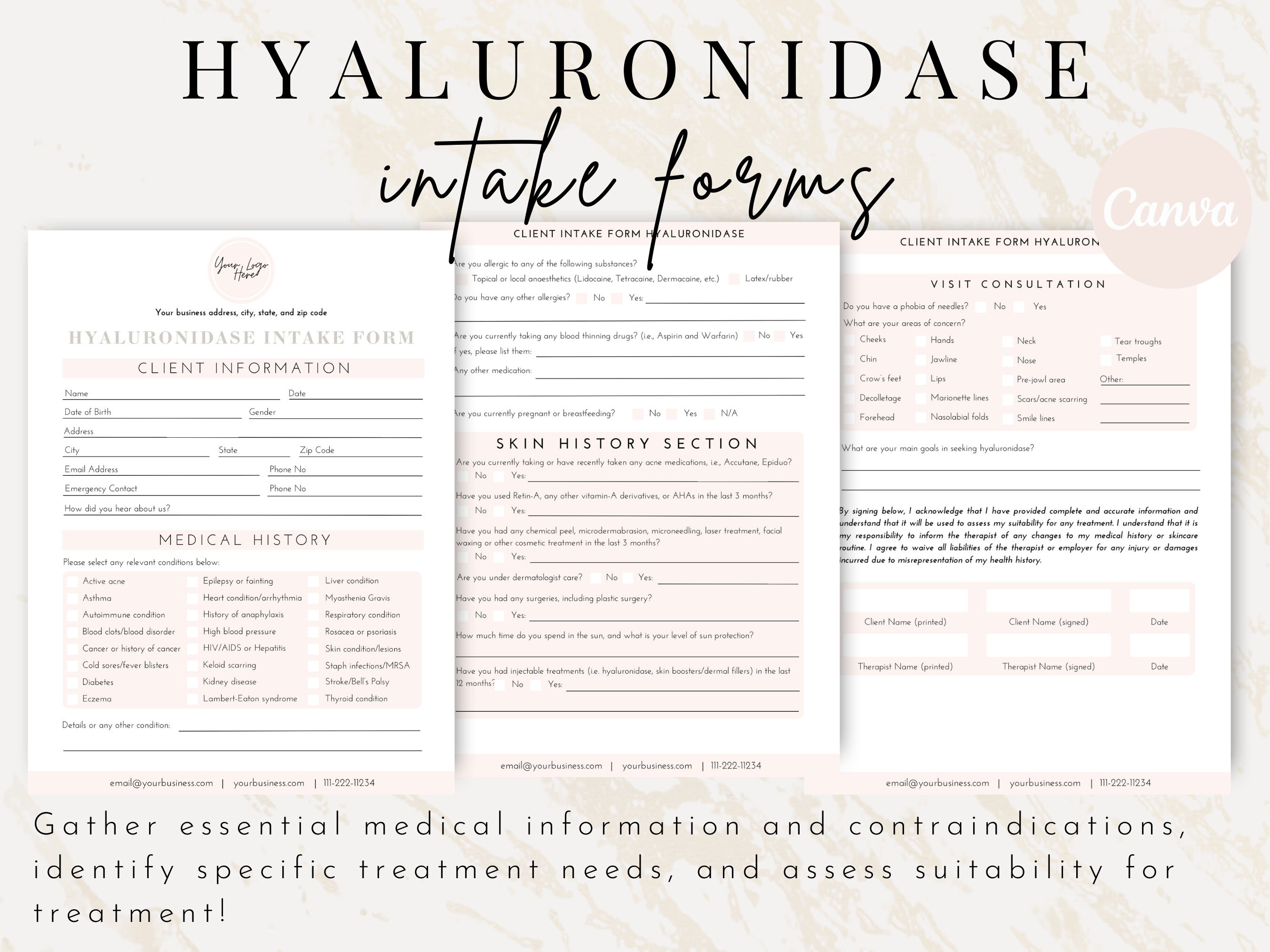 Editable Hyaluronidase Hyalase Filler Reversal Consent Form, HA Dermal ...