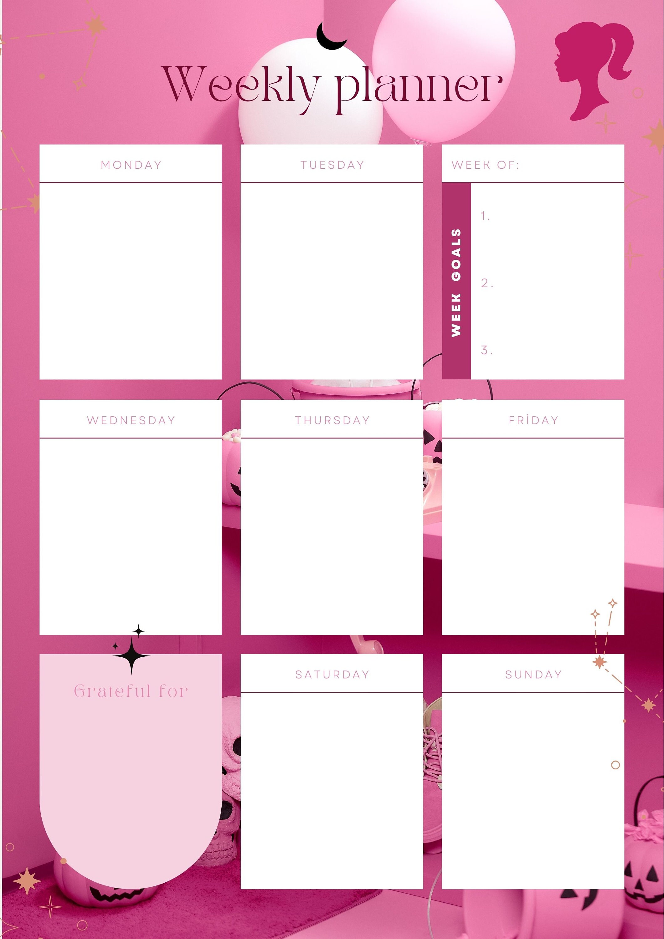 Barbie Weekly Planner, Digital Planner, Printable Planner, Fillable ...