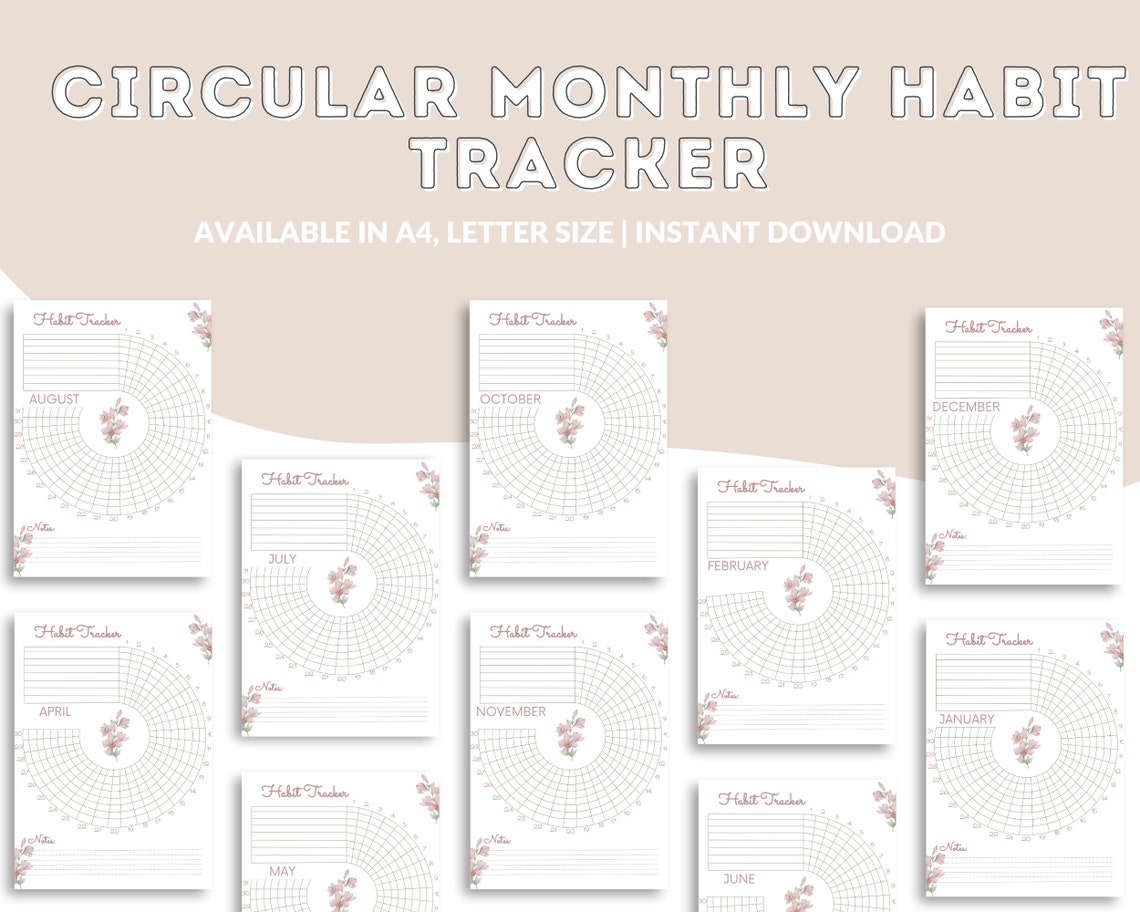 Circular Monthly Habit Tracker - Printable Monthly Habit Tracker - 12 ...