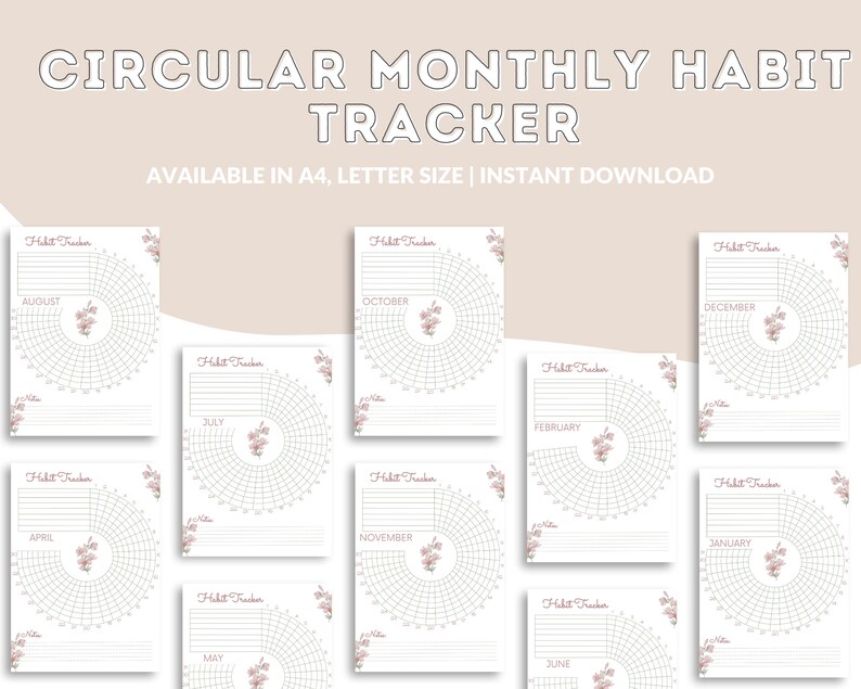 Circular Monthly Habit Tracker - Printable Monthly Habit Tracker - 12 ...
