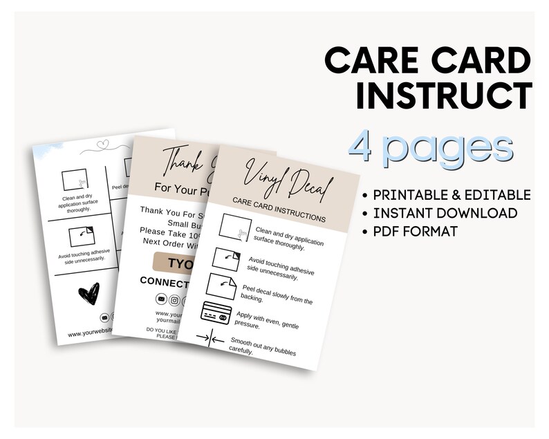 Printable Vinyl Decal Care Card Instruction Planner - Printable Vinyl Decal Care - Etsy