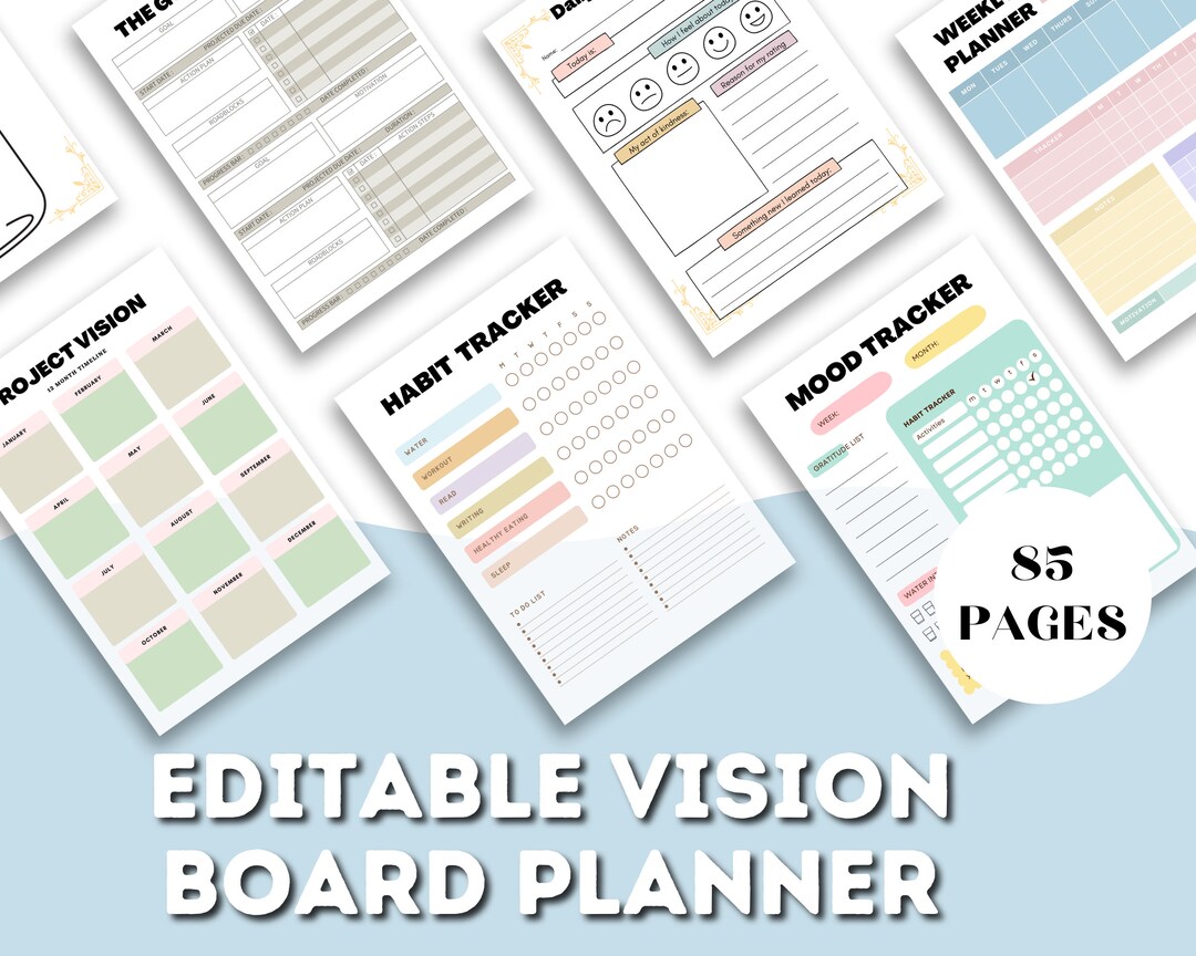Editable Vision Board Planner - 2024 Printable Vision Board Planner ...