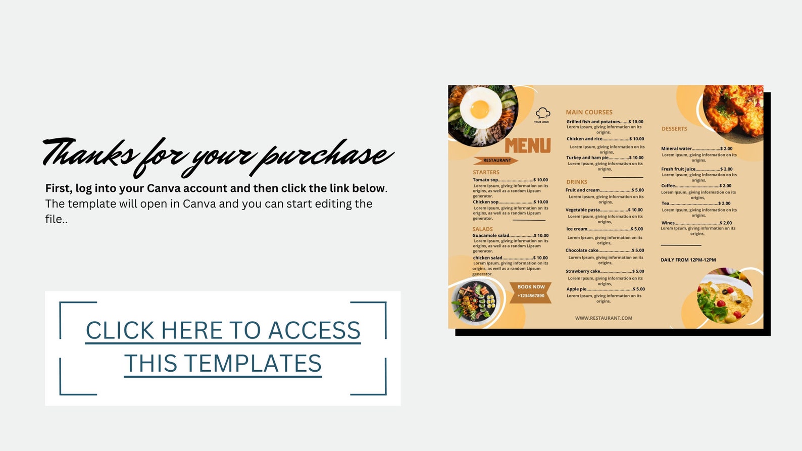 Restaurant Brochure Menu - Editable Brochure Menu - Etsy