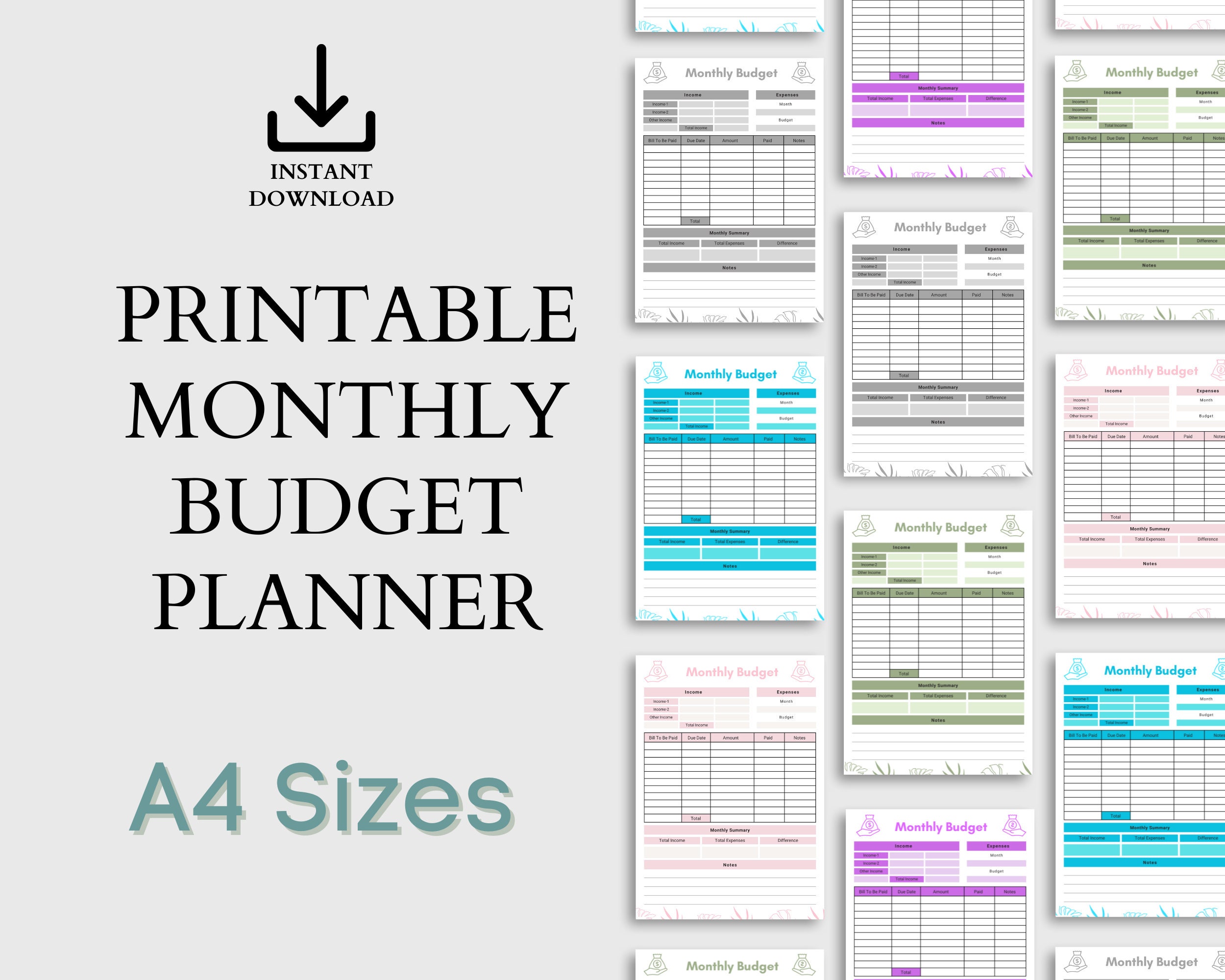 Printable Budget Planner A4 Sizes - Monthly Budget Planner Printable ...