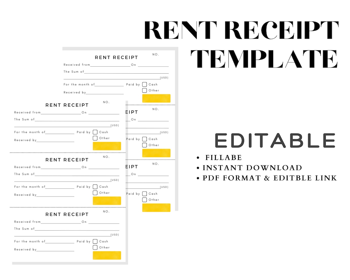 Rent Receipt Template | Editable Rent Receipt Template - Fillable Rent ...