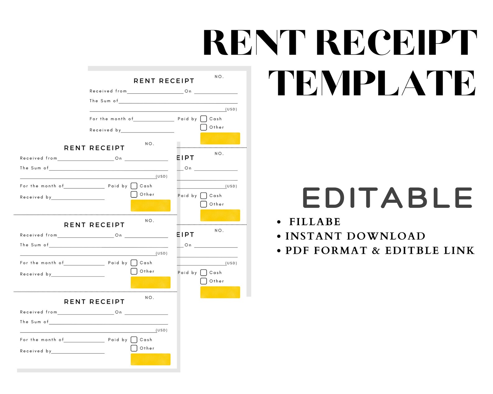 Rent Receipt Template | Editable Rent Receipt Template - Fillable Rent ...