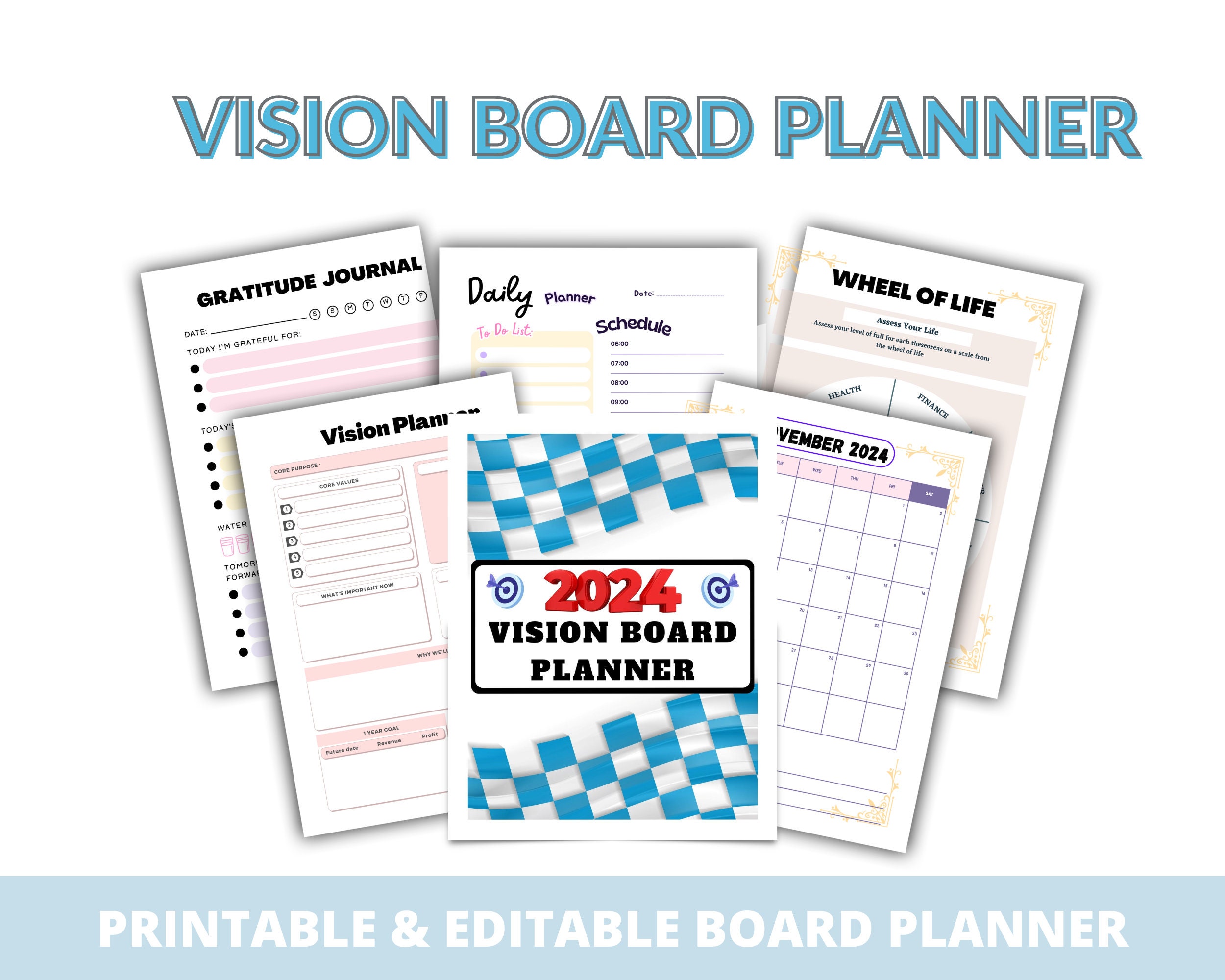 Editable Vision Board Planner - 2024 Printable Vision Board Planner ...