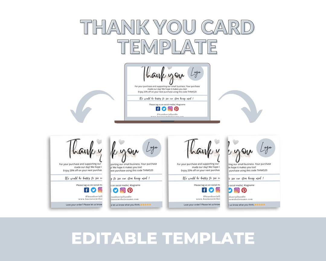 Editable Thank You Card Template - Etsy