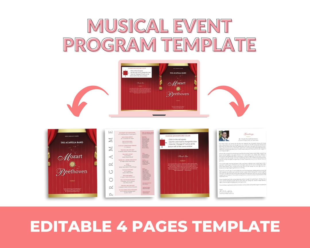 Musical Event Program Template Editable Event Program Template Musical ...