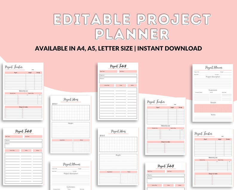 Editable & Printable Project Planner - Project Planner - Daily Project ...