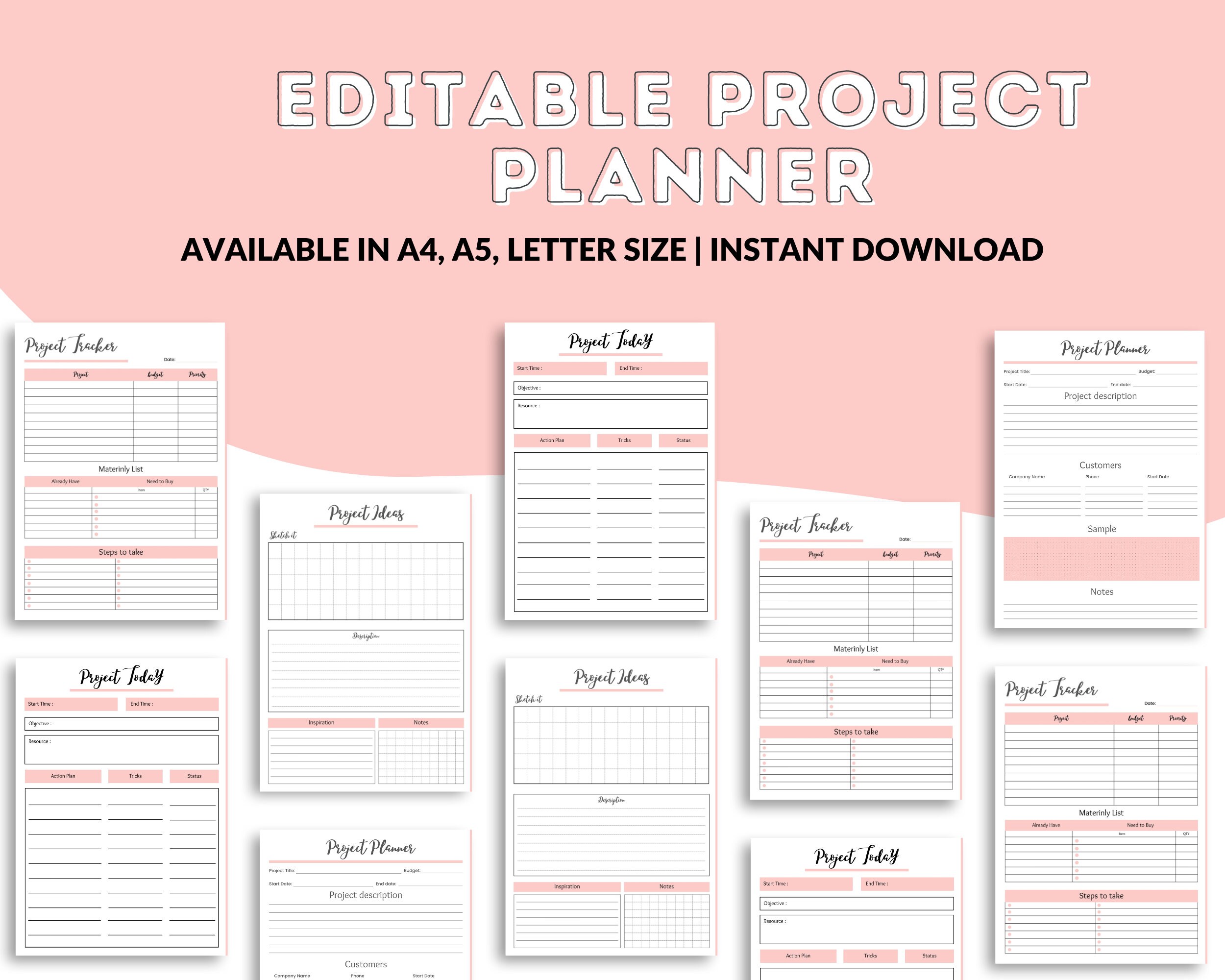 Editable & Printable Project Planner - Project Planner - Daily Project ...