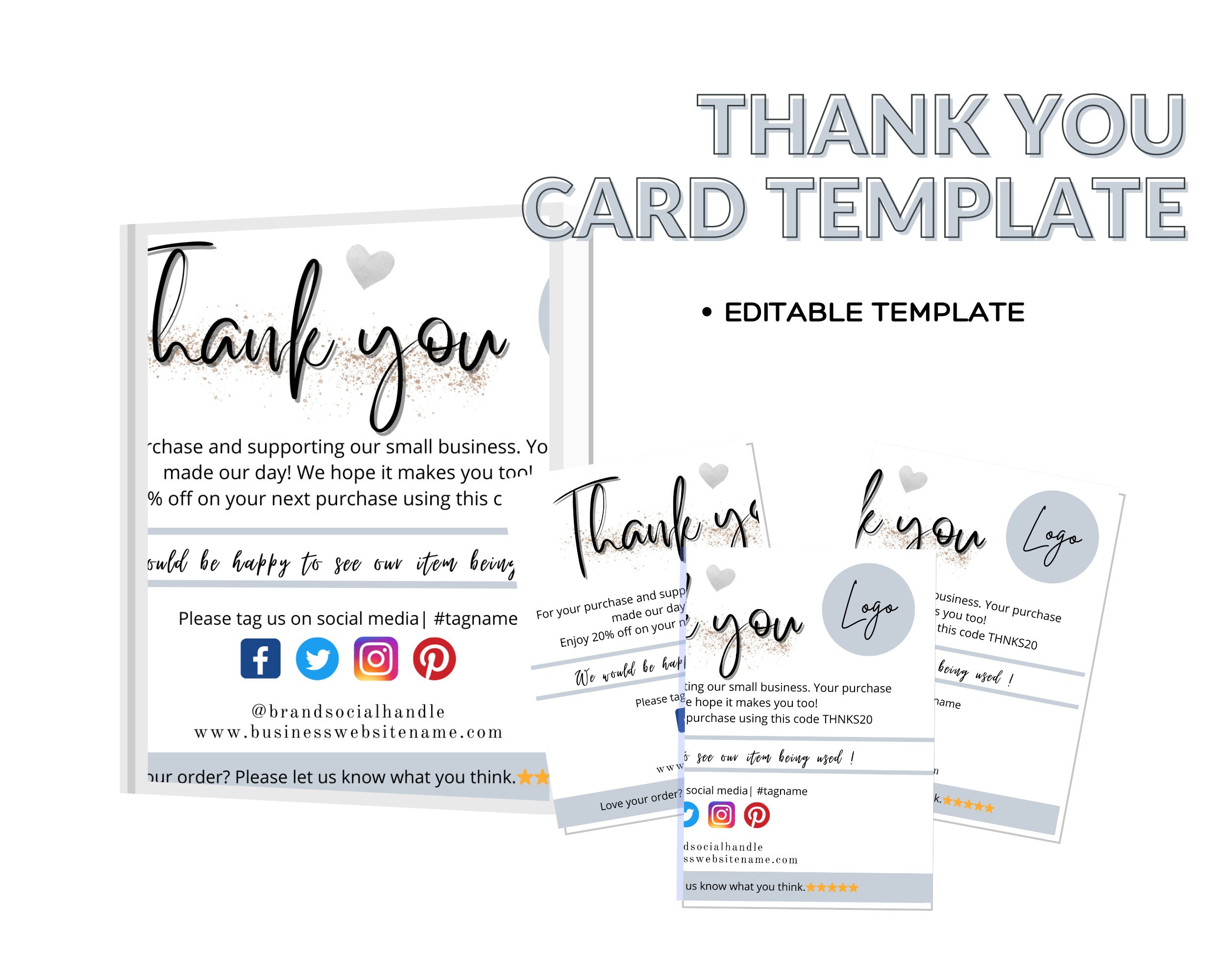 Editable Thank You Card Template - Etsy