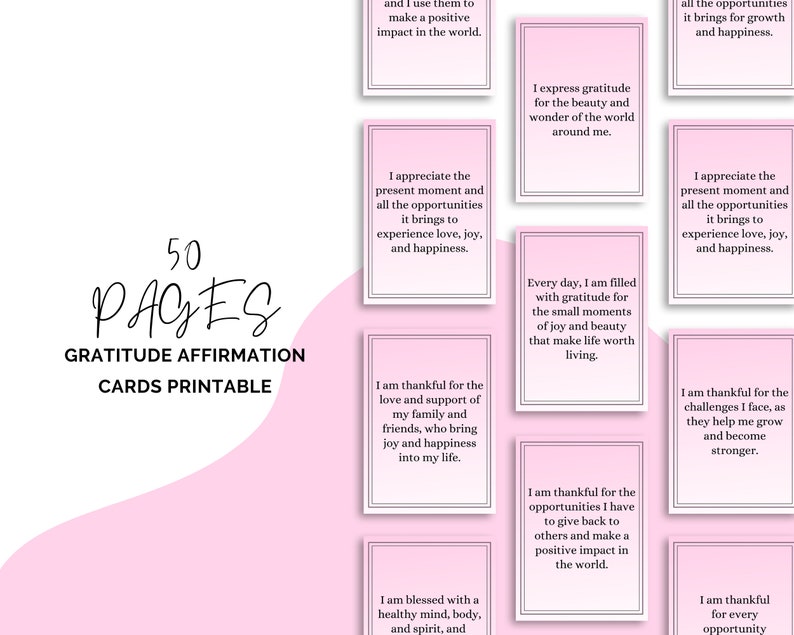 Gratitude Affirmation Cards Printable - 50 Pages Cards - Affirmation ...