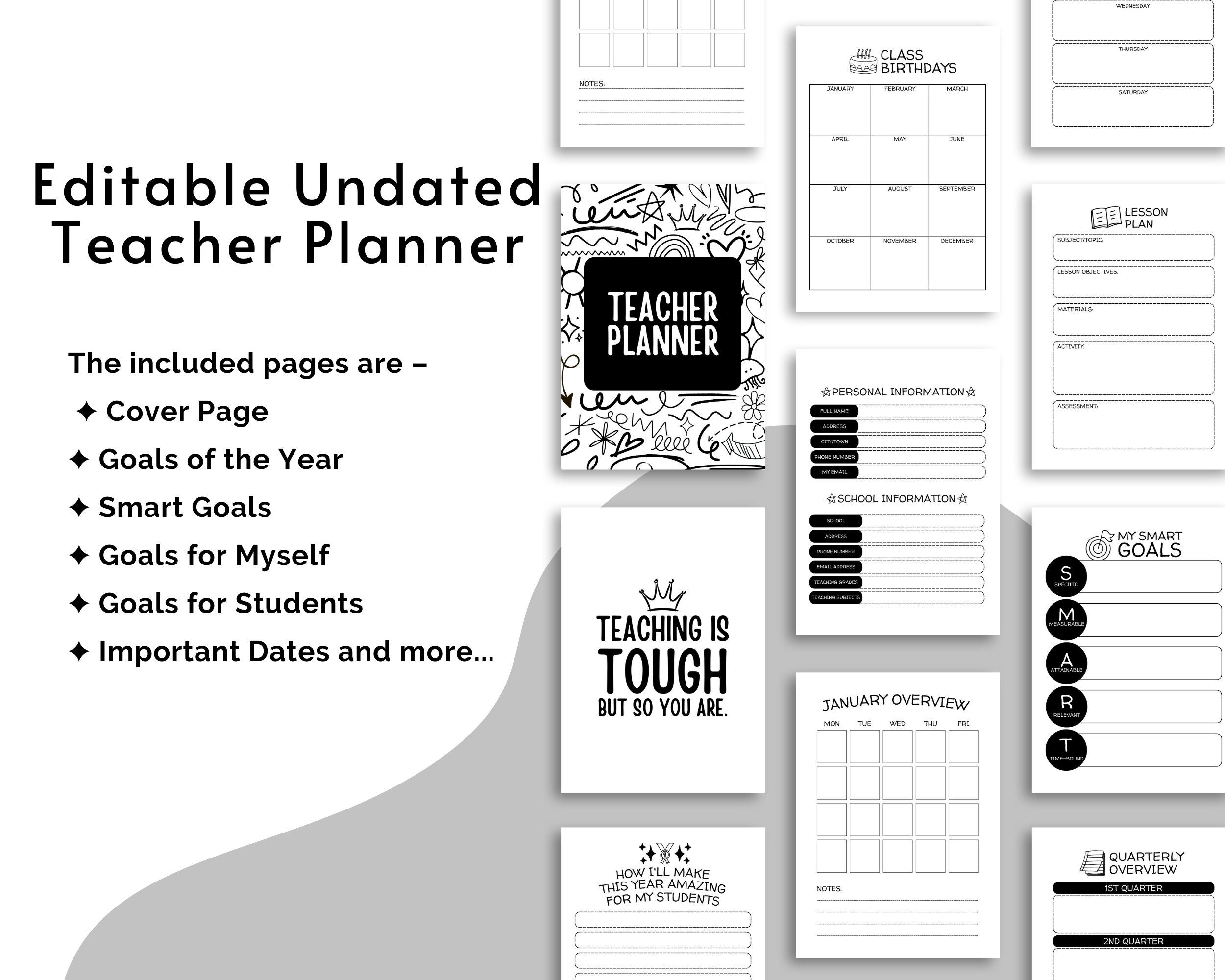 Editable Undated Teacher Planner - Etsy