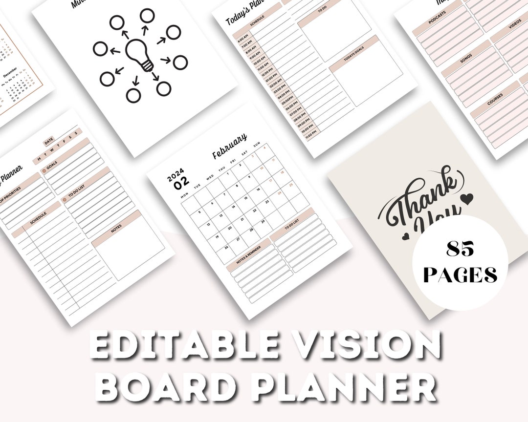 2024-2025 Vision Board Planner - Editable Vision Board Planner ...