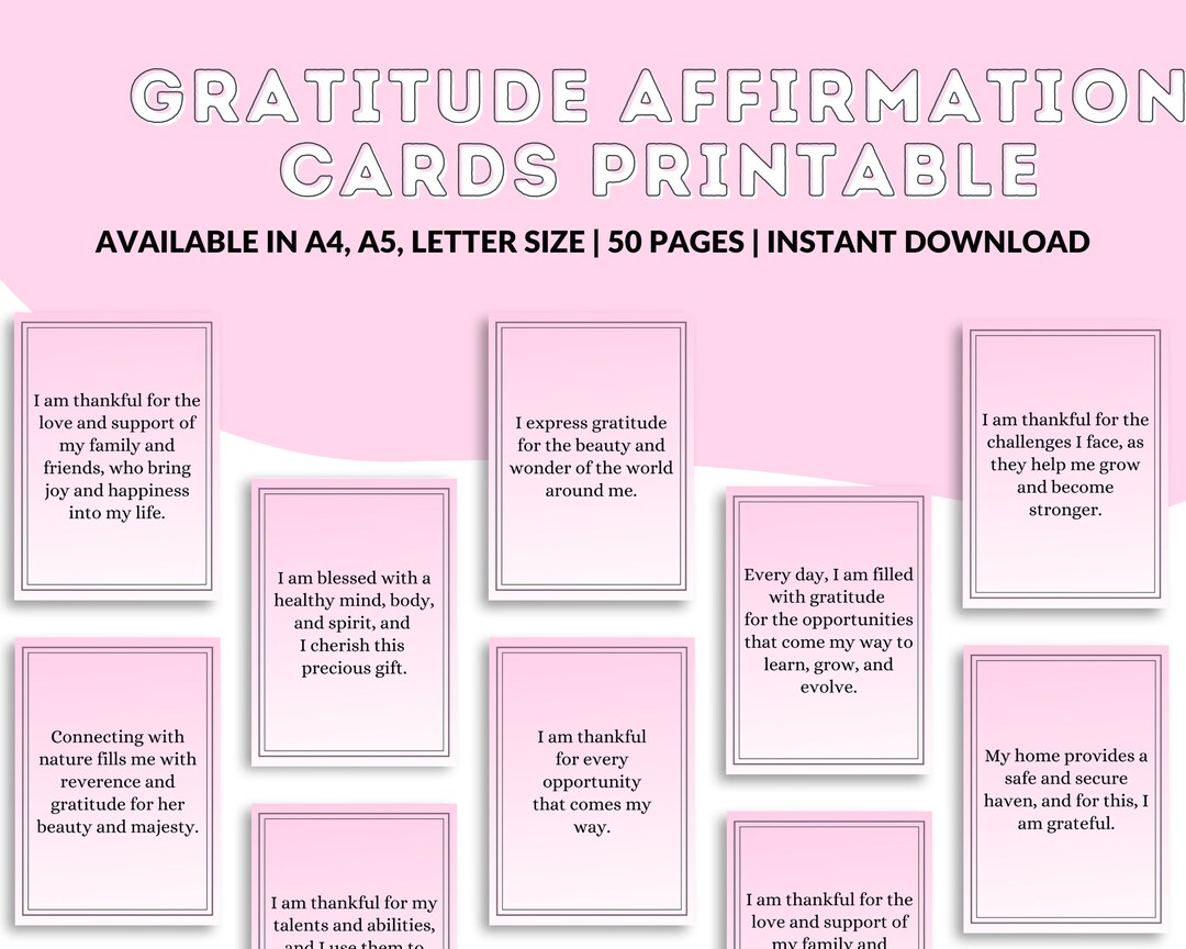 Gratitude Affirmation Cards Printable - 50 Pages Cards - Affirmation ...