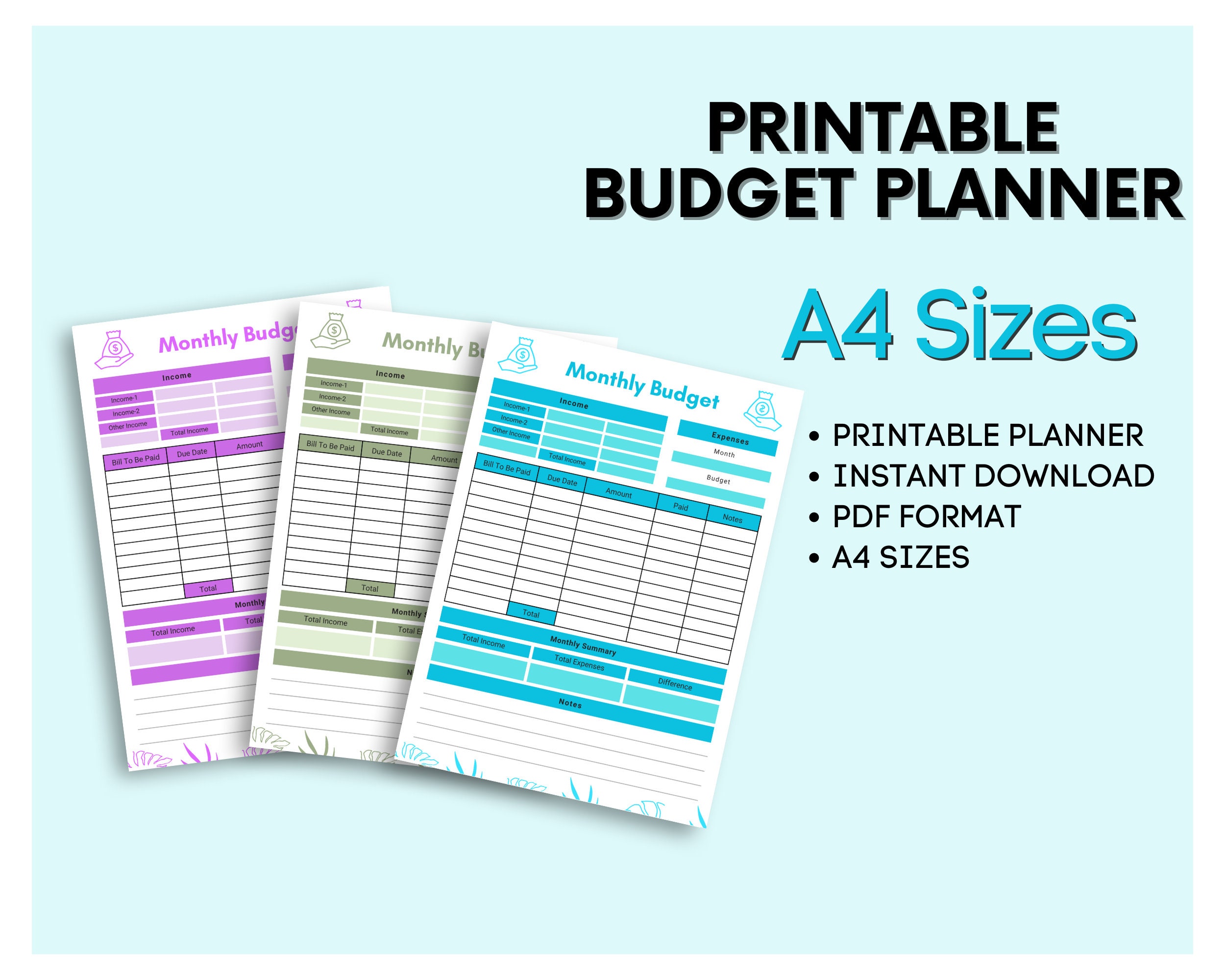 Printable Budget Planner A4 Sizes - Monthly Budget Planner Printable ...
