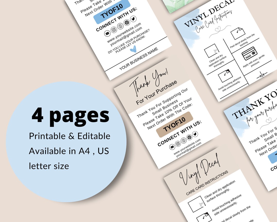 Printable Vinyl Decal Care Card Instruction Planner - Printable Vinyl Decal Care - Etsy