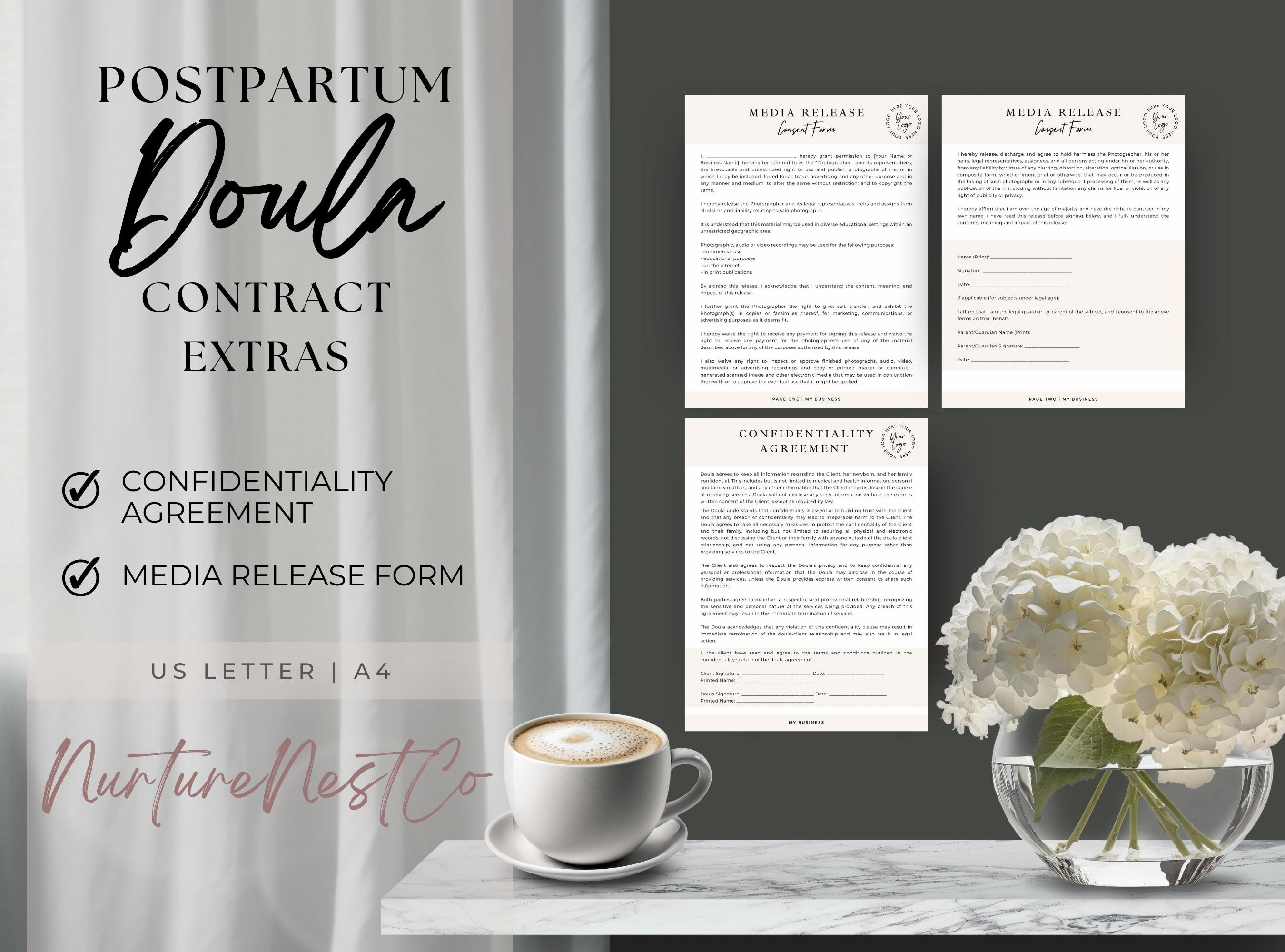 Postpartum Doula Contract, Doula Template, Service Agreement for Postpartum Doulas, Tools and ...