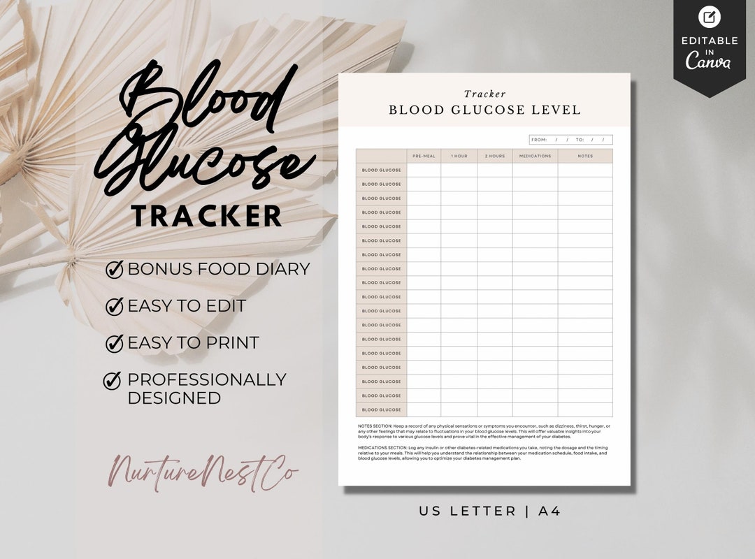 Blood Sugar Log, Blood Sugar Tracker, Blood Glucose Level, Diabetes ...