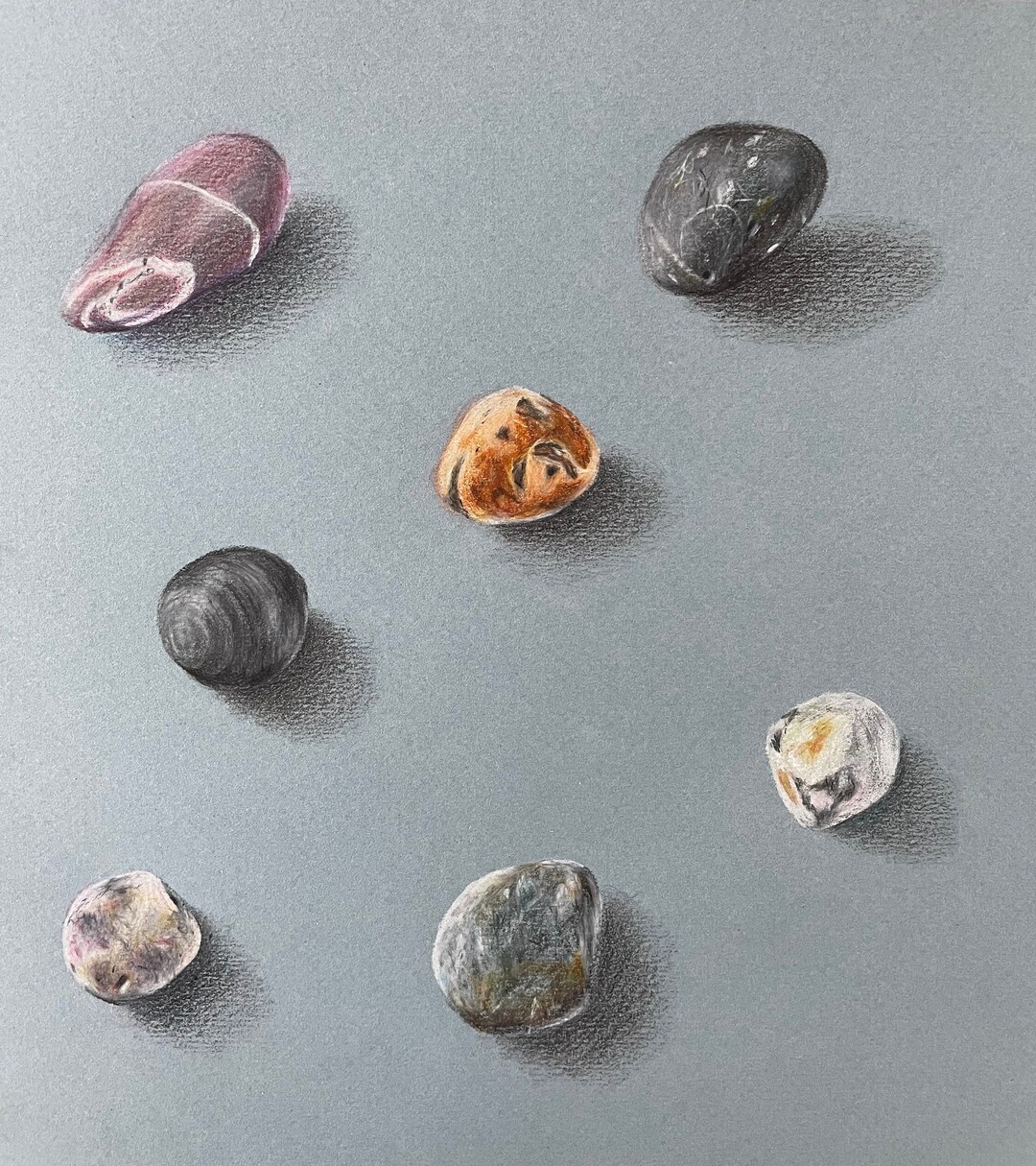 Original Pebbles Drawing Seaside Art Illustration Duck Egg Blue Coastal ...