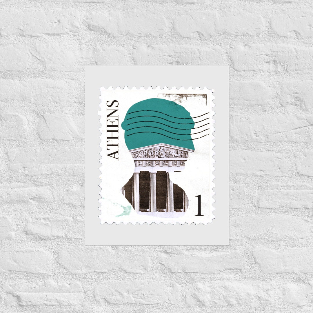 Greek Head Silhouette Poster Print Greece Gift Postage Stamp Wall Art ...