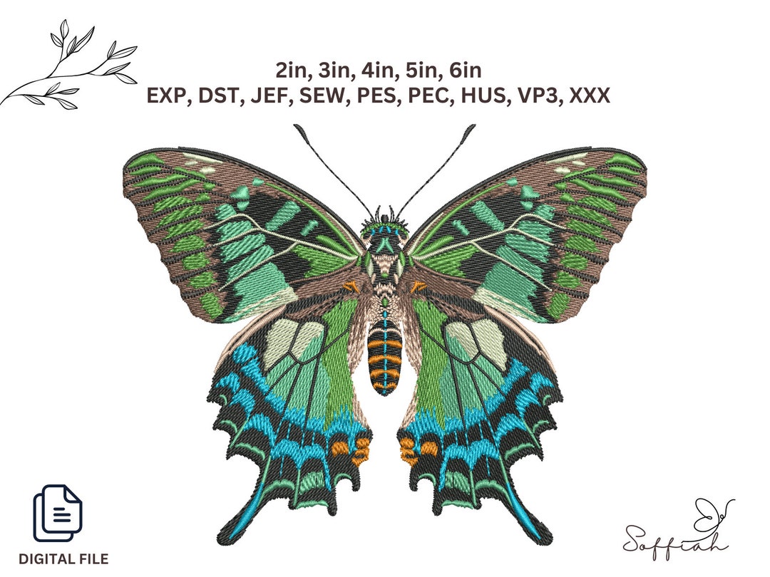 Emerald Swallowtail 2-butterfly Embroidery-butterfly Design-embroidery ...