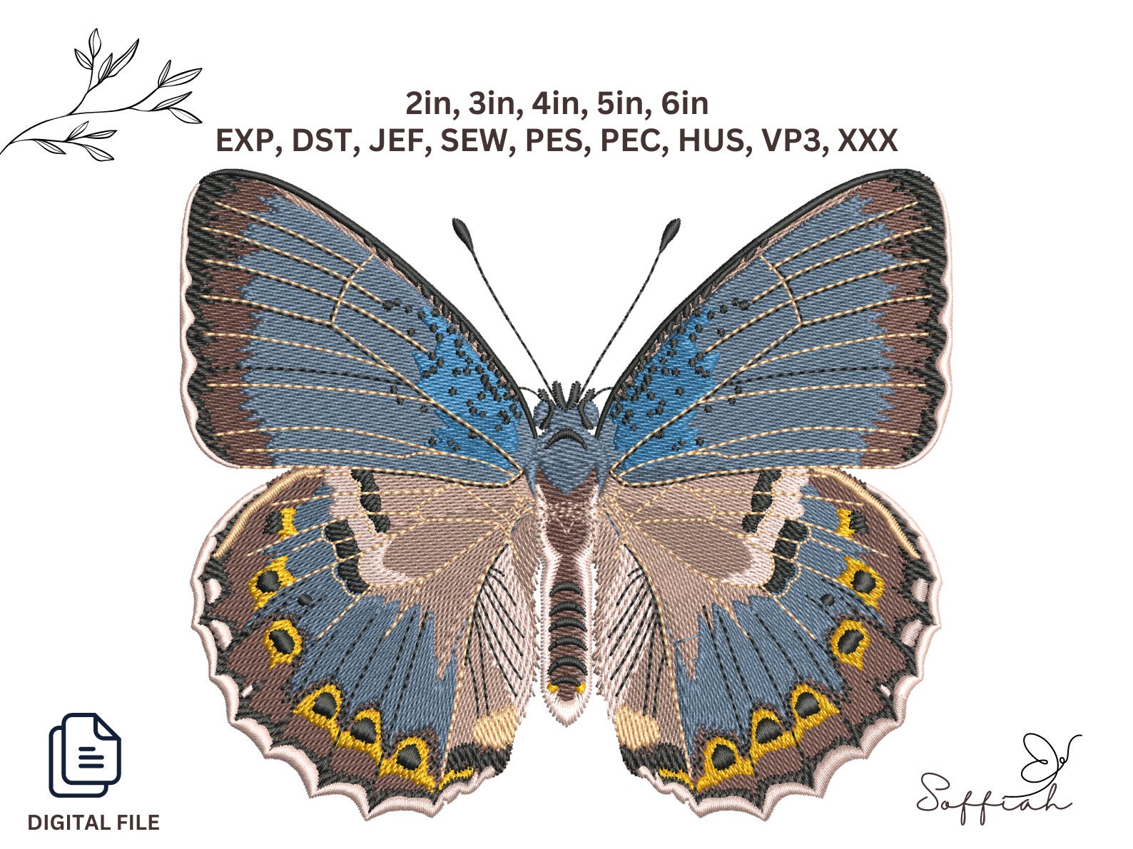 Duskylargeblue-butterfly Embroidery-butterfly Design-embroidery Design ...