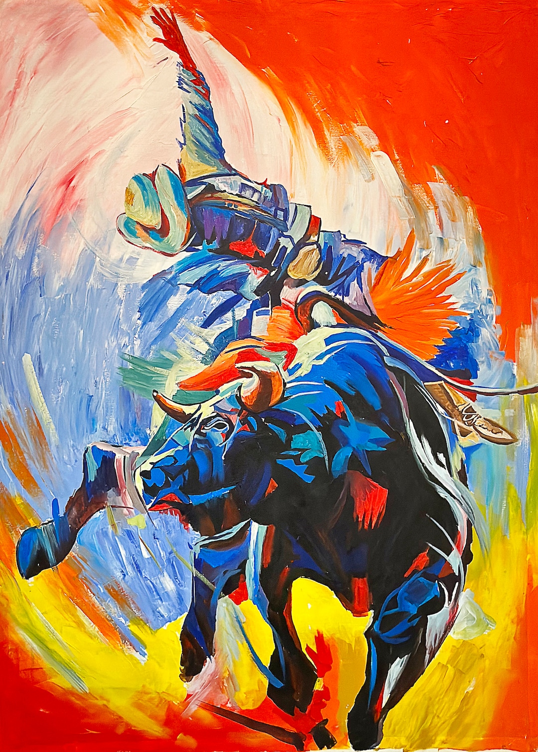 A Dogged Bull Ride Bull Oily Paint Cowboy Old Fashioned Sport Bull Fun ...