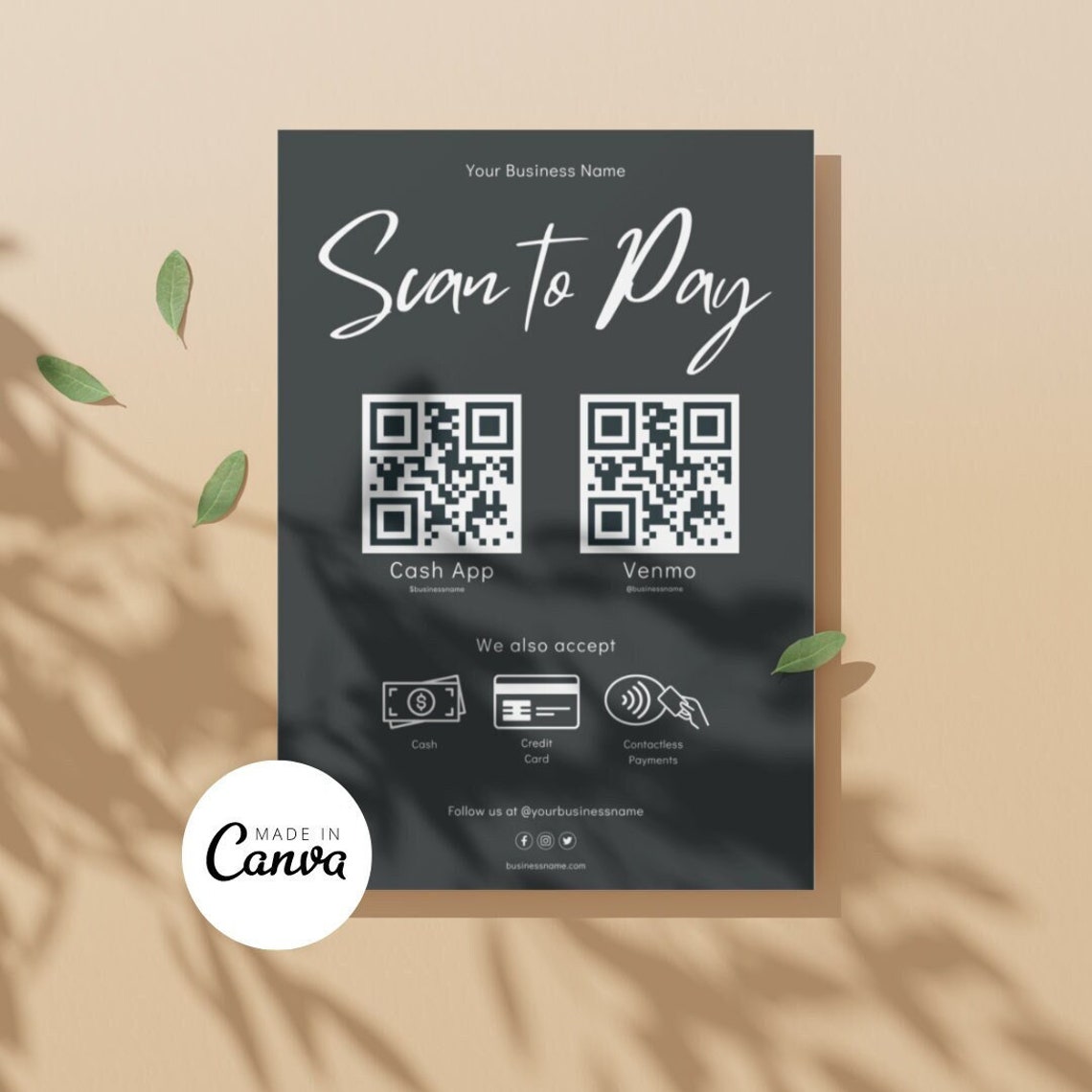 Scan to Pay Sign Template for Small Business Editable QR Code - Etsy