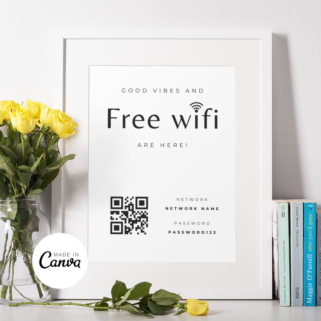 Wifi Password Sign, Wifi QR Code, Airbnb Wifi Sign, QR Code Sign ...