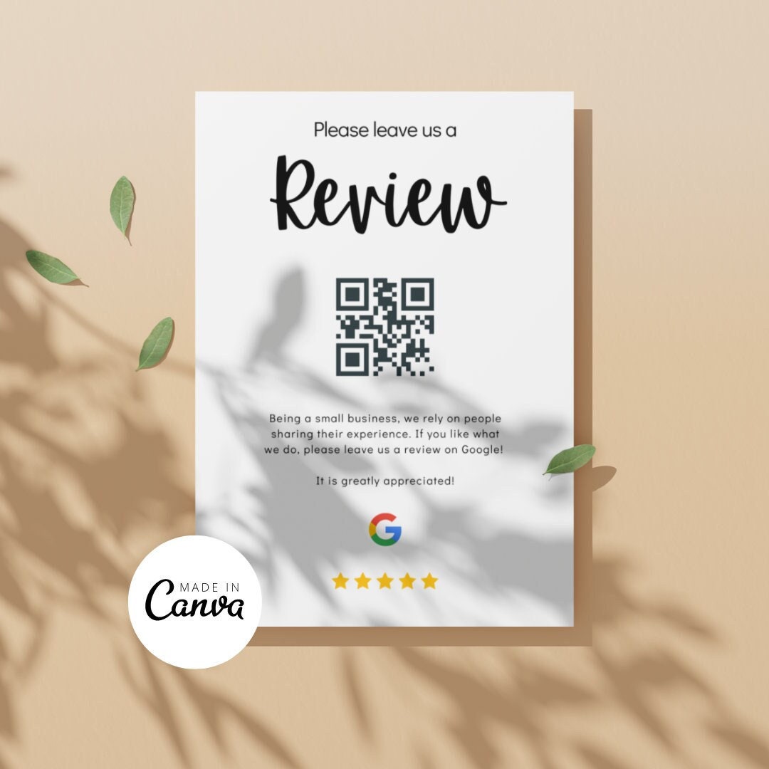 Business Review Sign, QR Code Review, Small Business Review Sign, QR ...