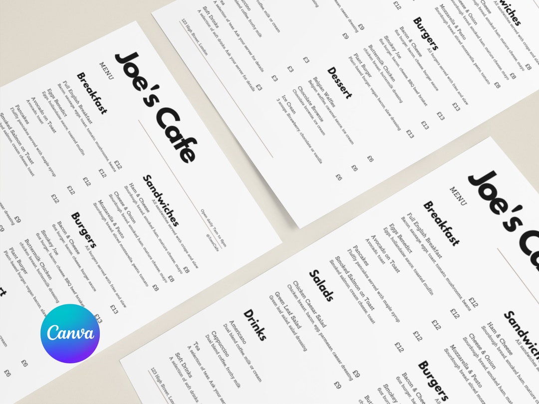 Restaurant Food Menu Canva, Business Menu Template, Editable Template ...
