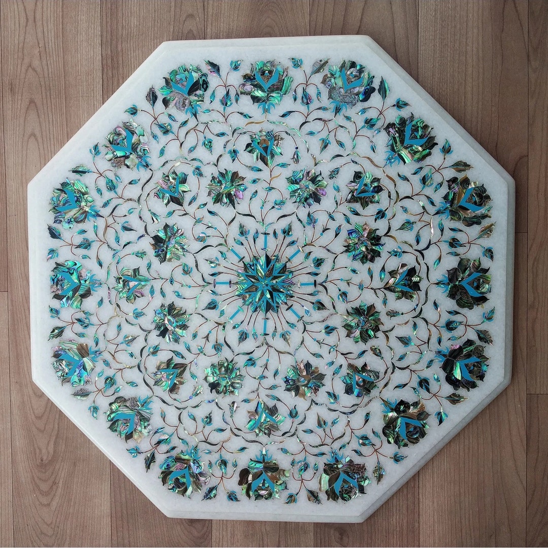 Marble Handicrfat Inlay Coffee Tabletop Inlay Work Wood Stand& LED ...
