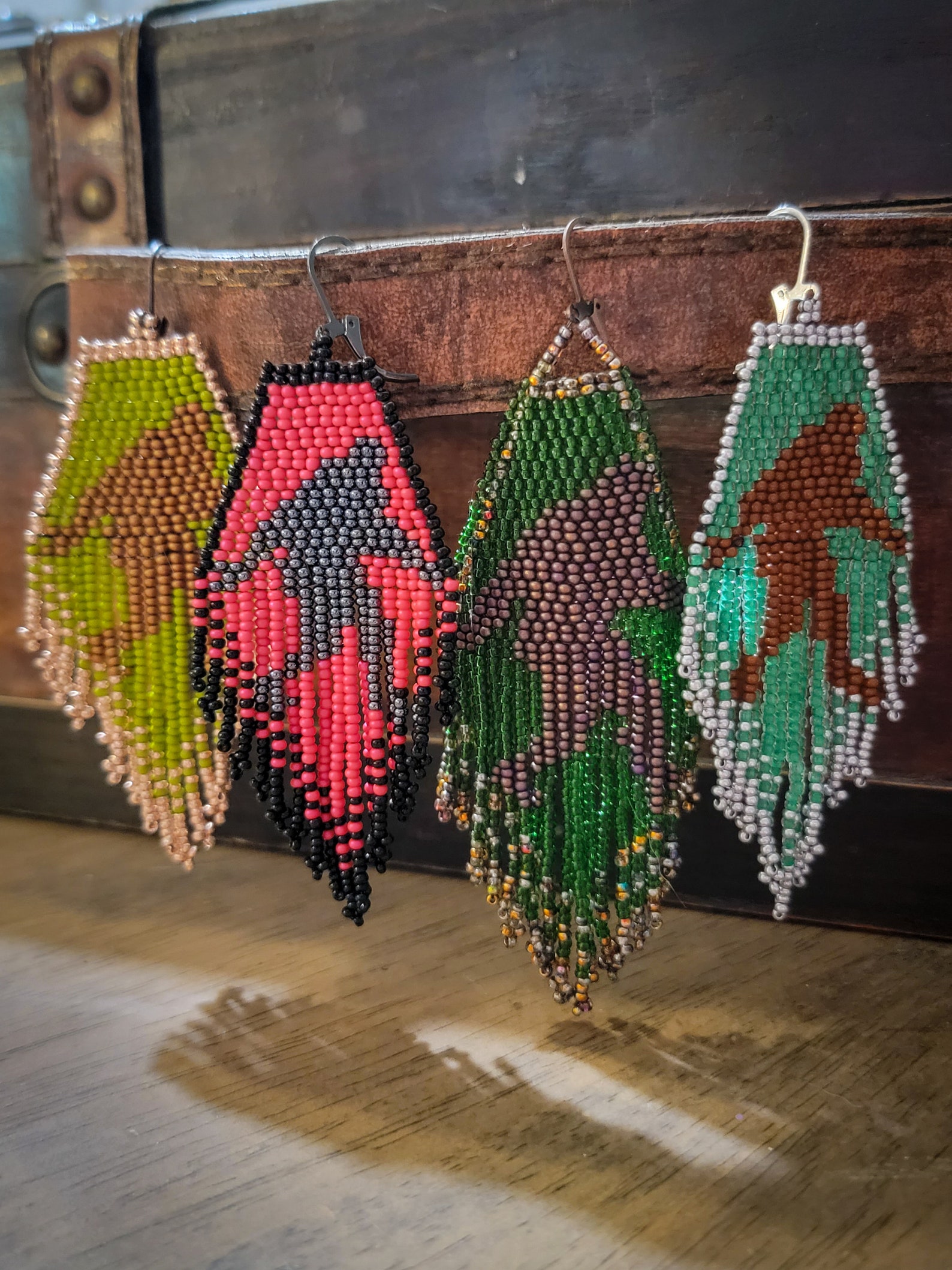 Green Bigfoot Sasquatch Beaded Fringe Earrings - Etsy