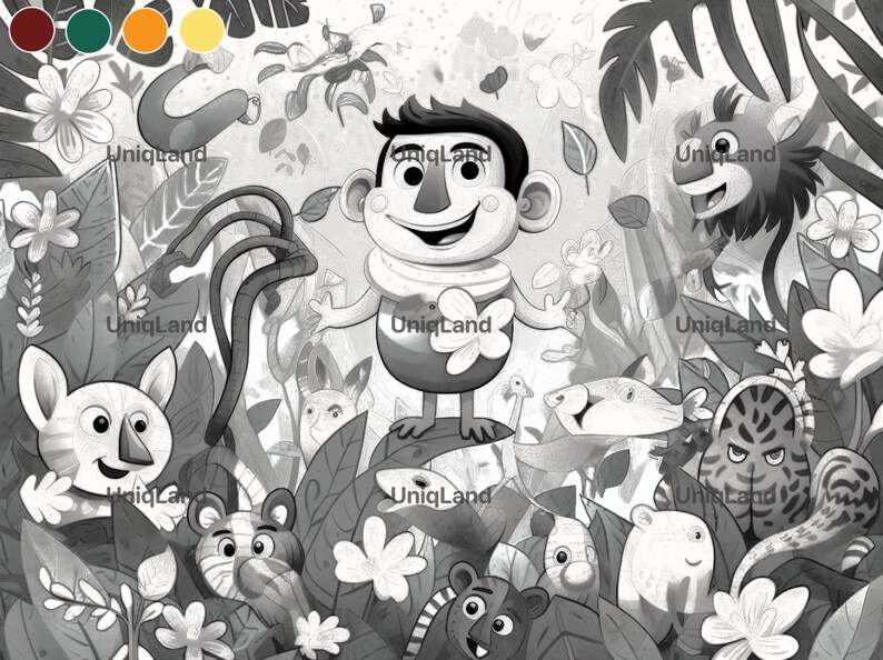 Animal Jungle Adventure Inspiring Art Children Coloring Book Art ...