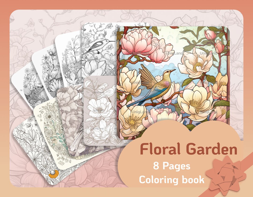 Floral Garden Doodle Coloring Book. Blooming Flower Art Inspiring ...