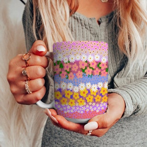 Oversized Colorful Boho Abstract Flower Ceramic Mug 15oz, Large Coffee ...