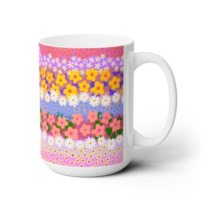 Oversized Colorful Boho Abstract Flower Ceramic Mug 15oz, Large Coffee ...