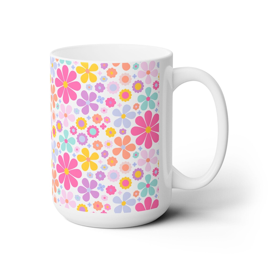 Oversized Colorful Boho Abstract Flower Ceramic Mug 15oz, Large Coffee ...