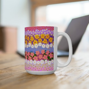 Oversized Colorful Boho Abstract Flower Ceramic Mug 15oz, Large Coffee ...