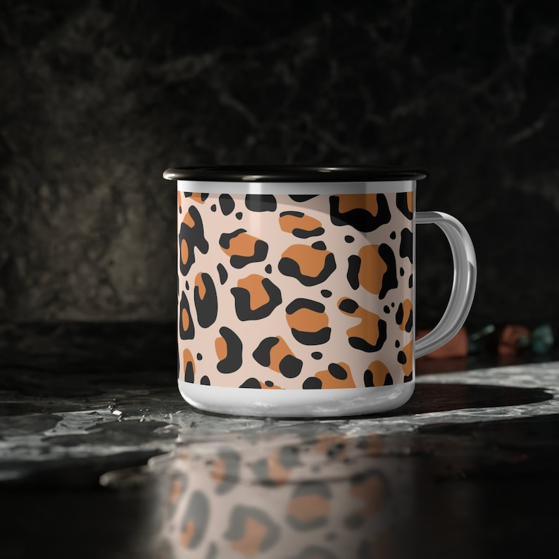 Leopard Print Enamel Camp Cup, Cheetah Coffee Cup, Large Mug, Wild Cat ...