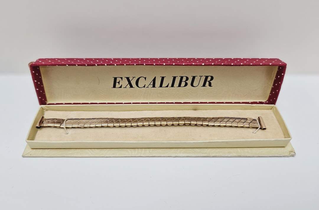 Vintage Gold Toned Excalibur 9.5mm Wrist Watch Strap With Original Box ...