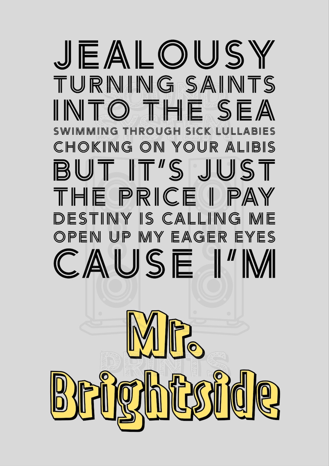 The Killers - Mr Brightside Lyric Print - Etsy