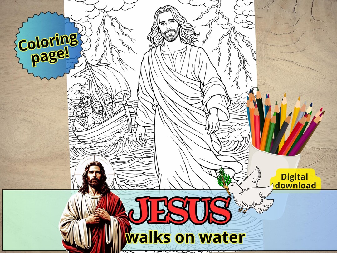Jesus Walks on Water Coloring Page, Bible Miracle Coloring Printable ...
