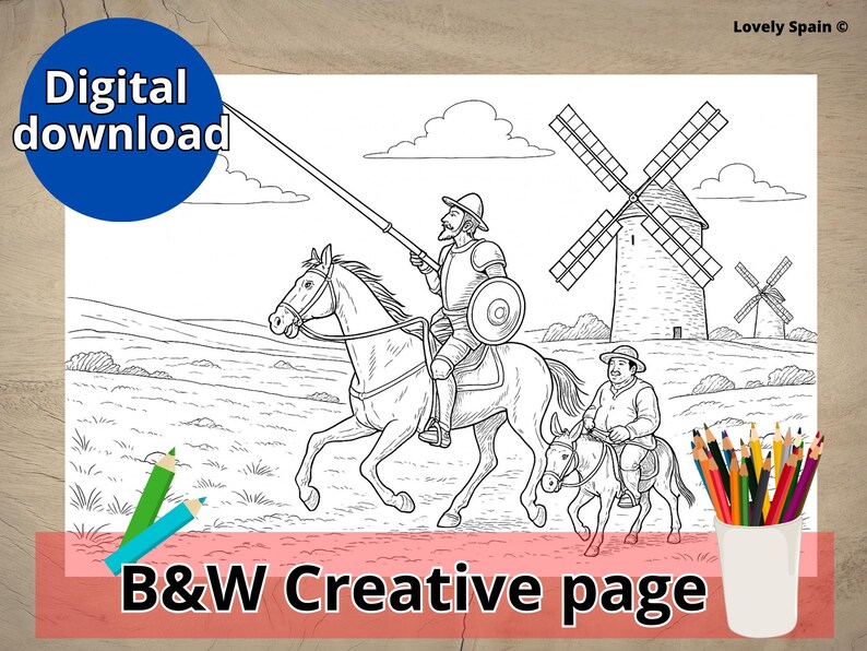 Don Quixote and Sancho Panza Coloring Page, Spanish Classic Literature ...