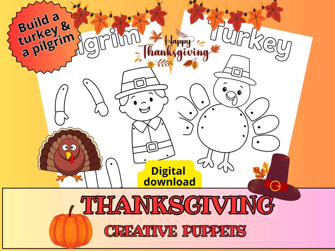 Printable Thanksgiving Crafts for Kids, Turkey Articulated Puppet ...