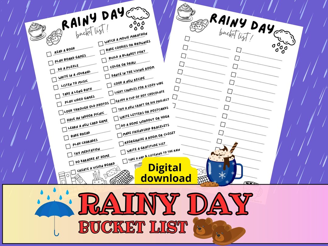 Rainy Day Bucket List Printable, Cozy Indoor Activities Planner ...