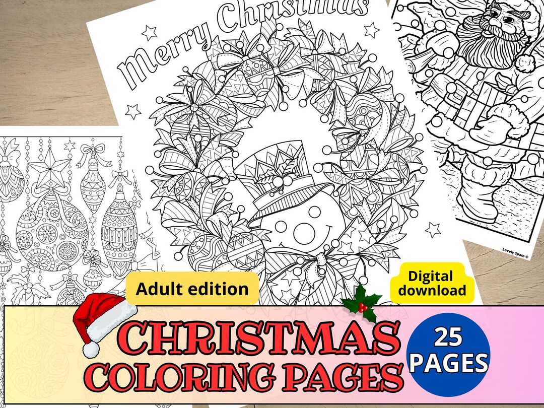 25 Christmas Coloring Pages for Adults, Santa Claus Printables, Xmas ...